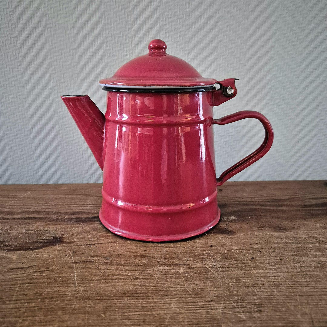 Vintage Enamel COFFEE POT Enamelware Teapot Kettle Red Kaffeekanne Tea ...
