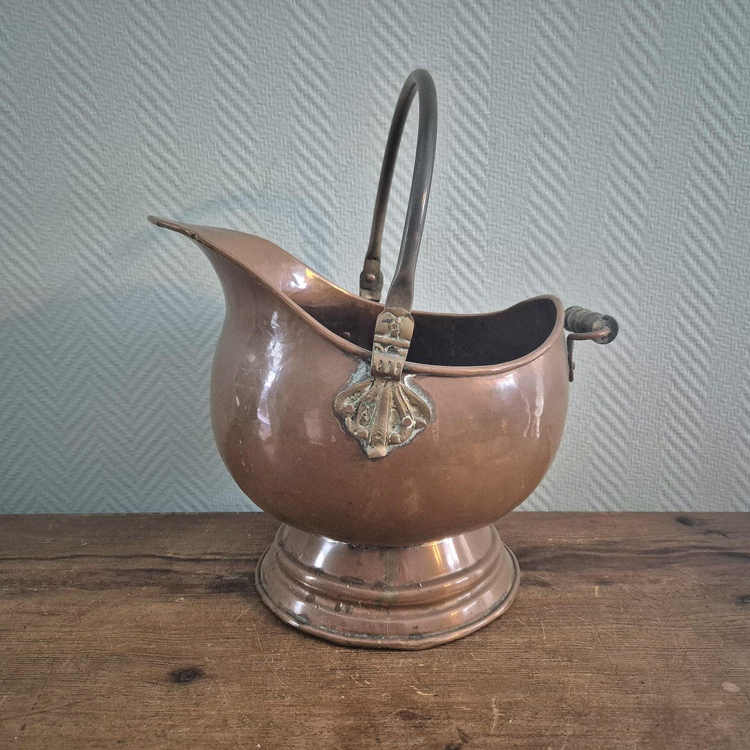 Antique Copper Coal Bucket, Ashtray, Fireplace Basket, Container, Coal ...