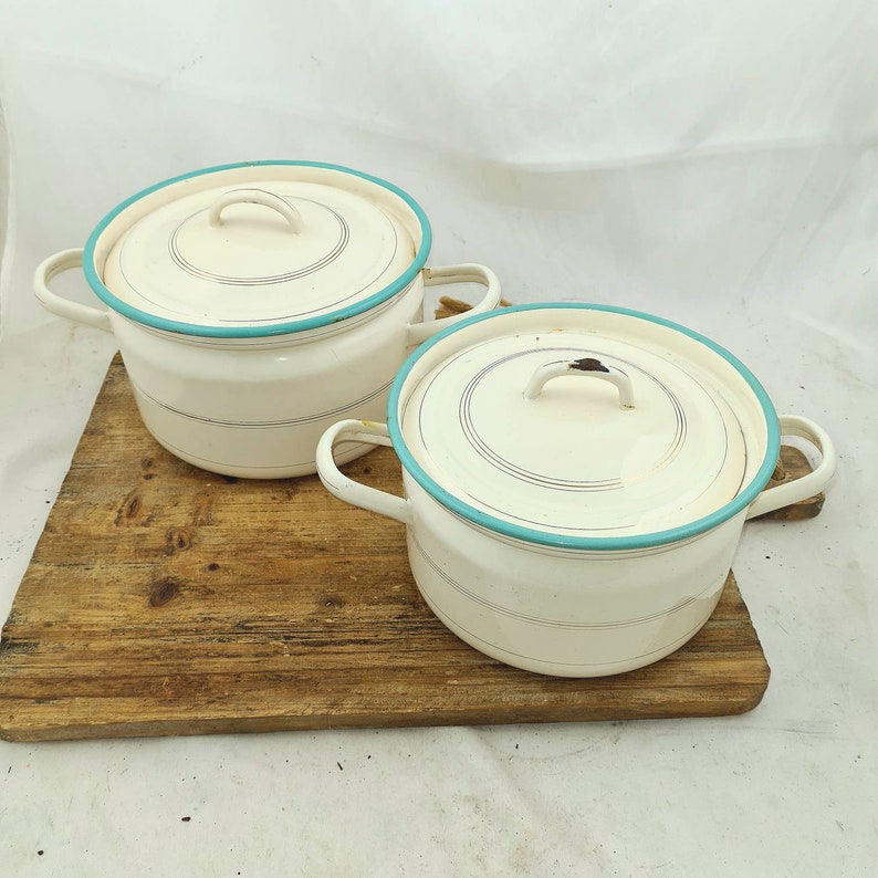 Vintage Dutch Enamelware Pan Set Camping Cookware Enamel - Etsy