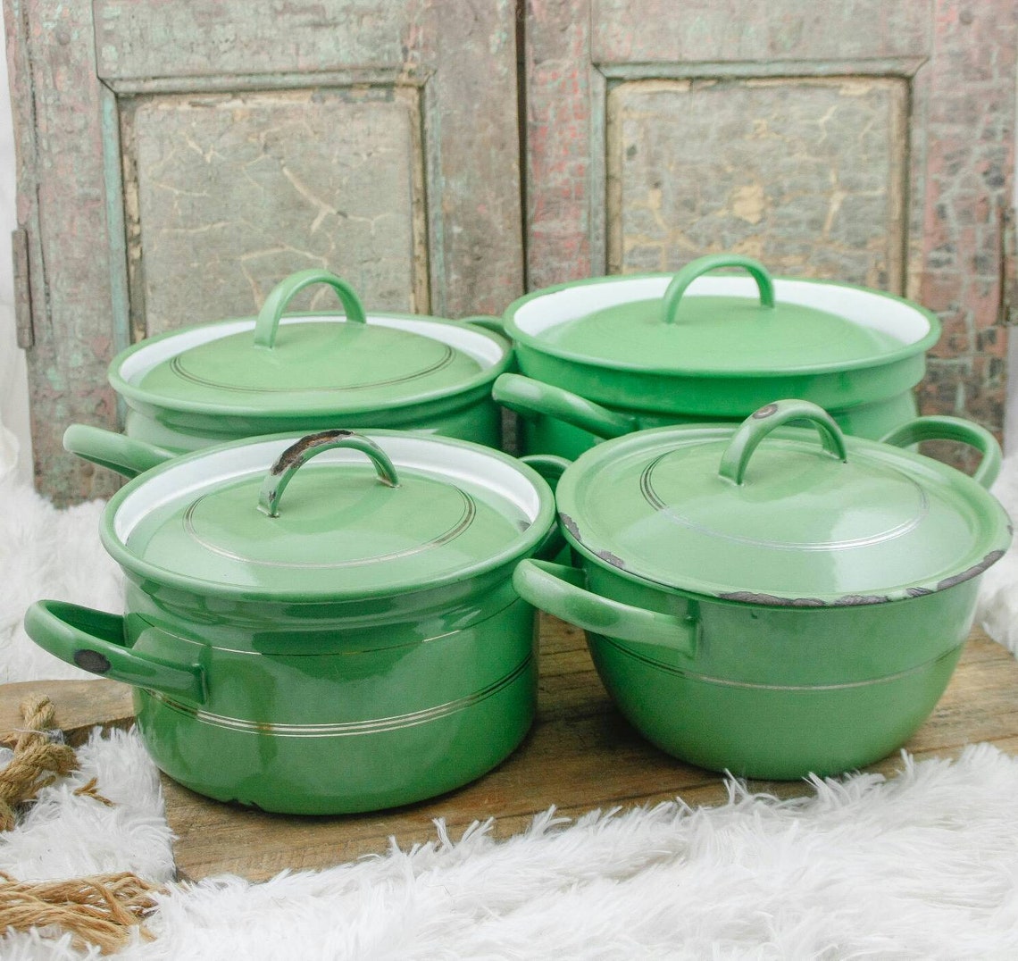 Dutch Enamelware Pan Set Camping Cookware C1950 Enamel Reseda - Etsy