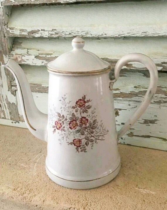 Vintage Enamelwarecoffee Pot Austria Enamel Tea Pot Floral - Etsy