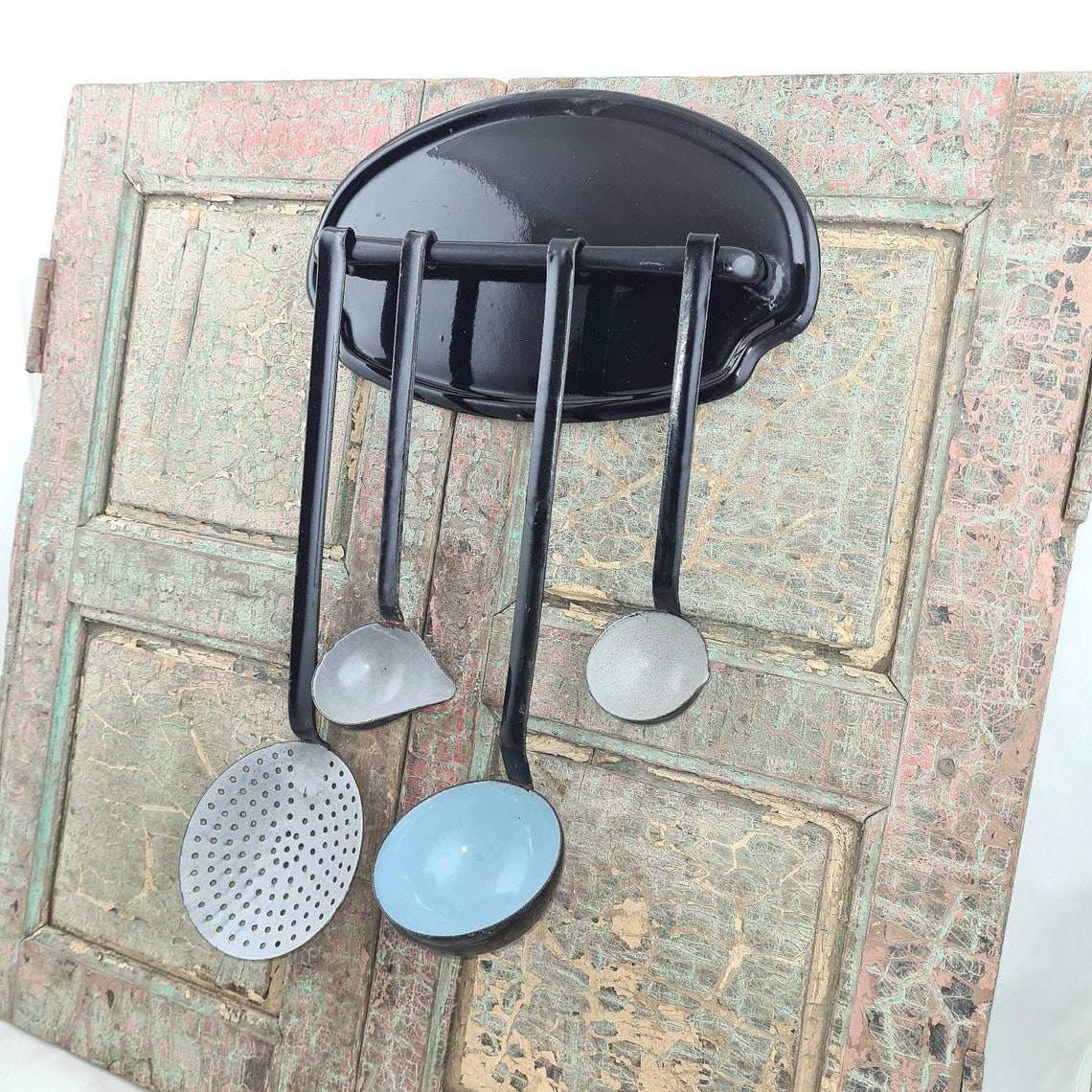 Enamel Spoon Utensils Rack With Spoons Enamelware Wall Holder - Etsy