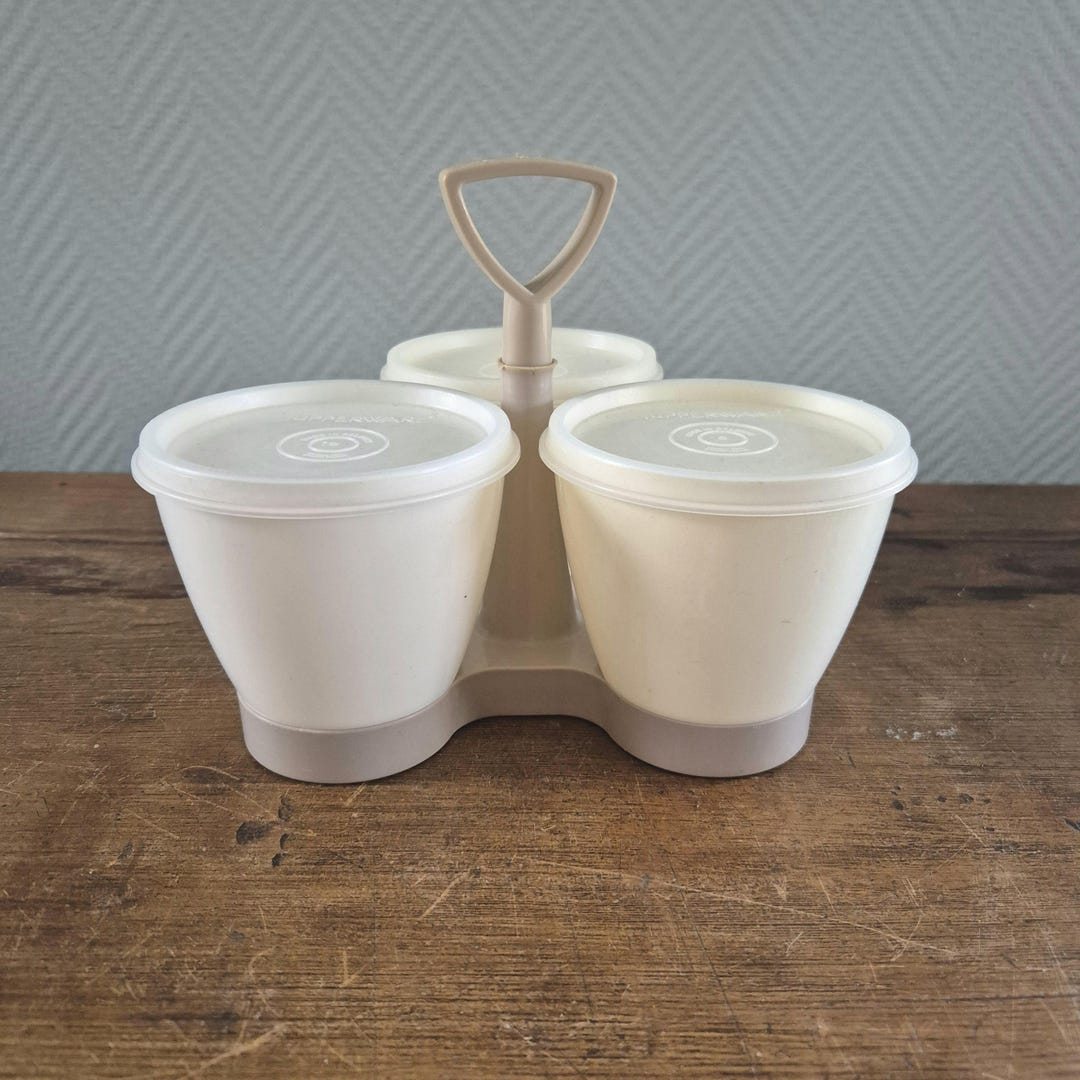 Vintage Tupperware Condiment Caddy Almond With 3 Containers With Lids ...