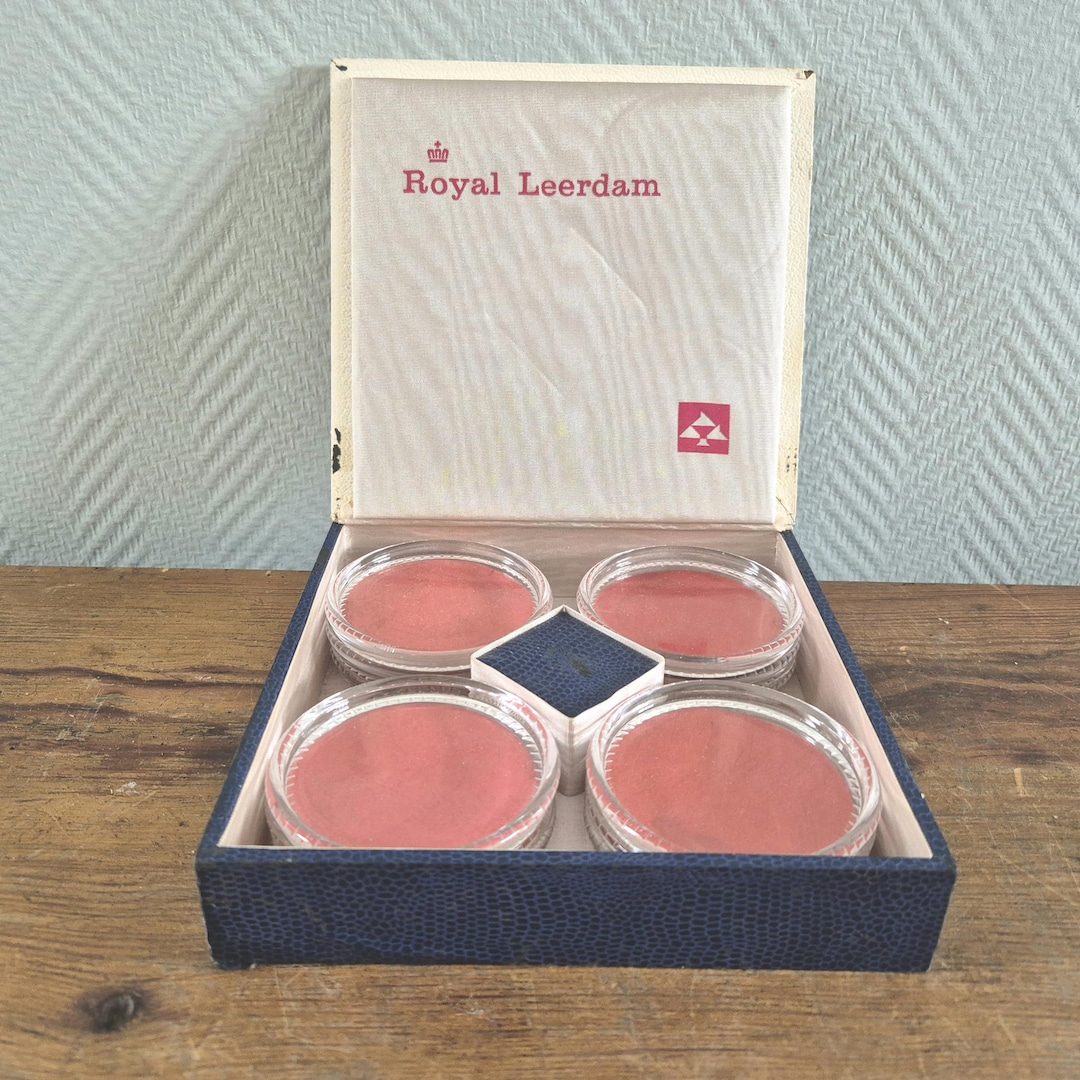 Vintage ROYAL LEERDAM Crystal Coasters 12 Psc in Original Box Casette ...