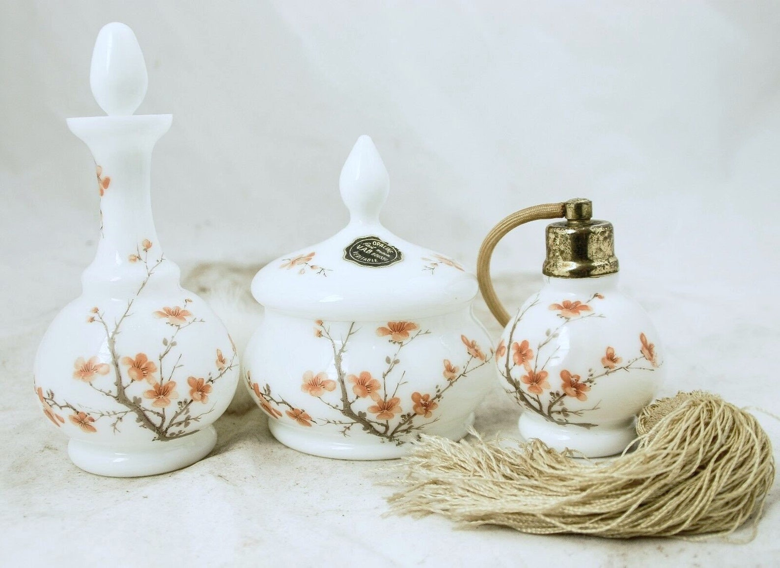 Vtg OPALINE Vanity Set VAB BOUSSU Toilette Set Perfume Bottle, Atomizer ...