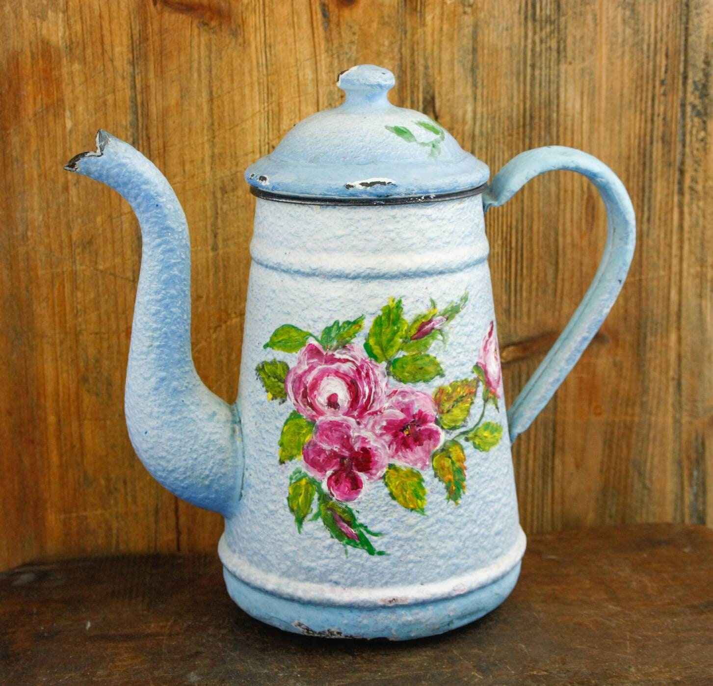 Vintage French Enamel Coffee Pot Enamelware Tea Pot Roses - Etsy