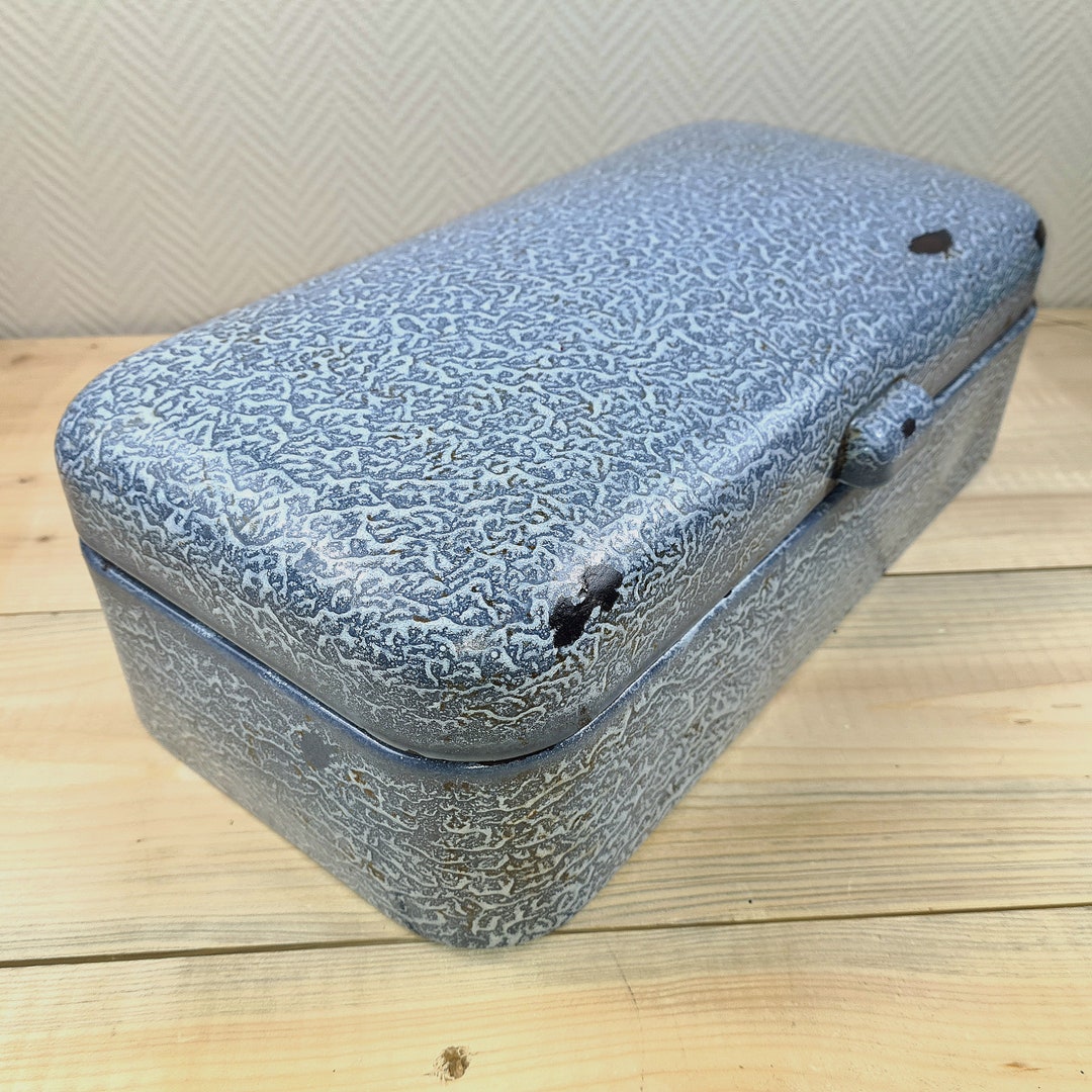 Enamel BREAD BOX DUTCH Enamelware Lunch Bin Large Food Storage Gray ...