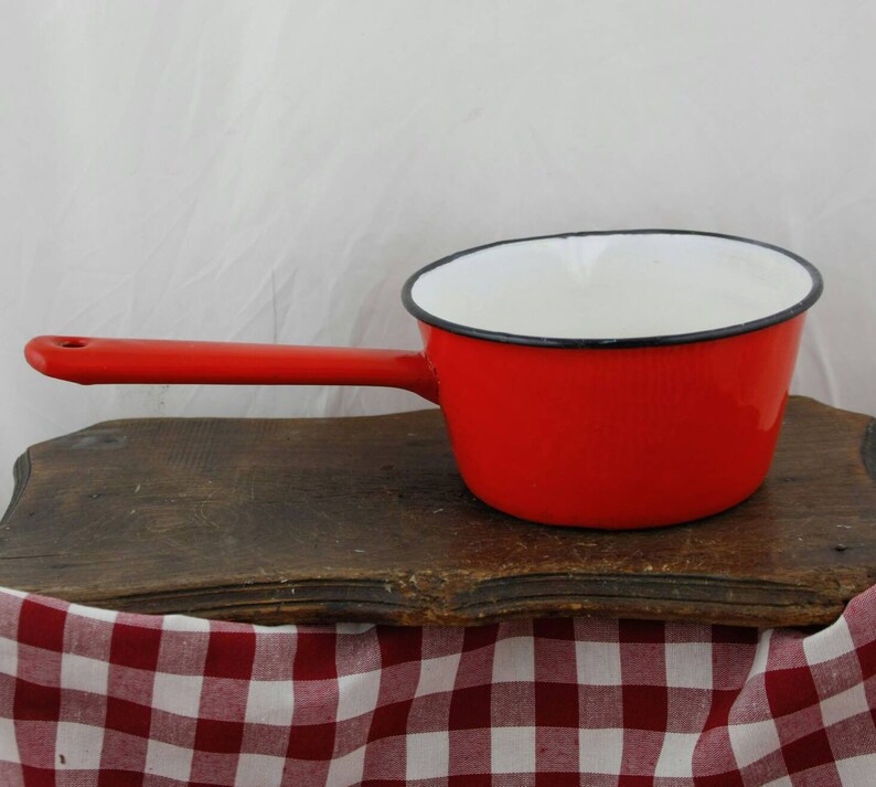 Vintage Enamelware Cooking Pan Red Enamel Cooker Emaille - Etsy