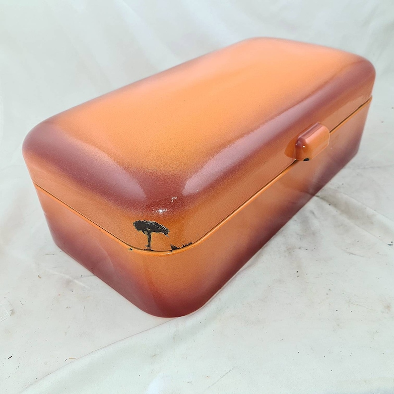 Vintage Enamel BREAD BOX Enamelware Orange Flamed Bin - Etsy