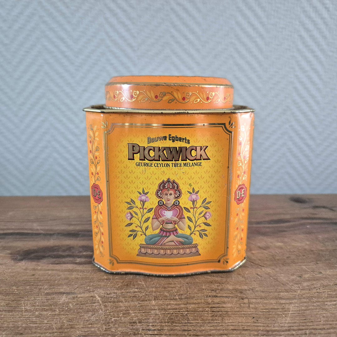 Vintage PICKWICK DOUWE Egberts Tea Box Dutch Tin Canister Jar Storage ...