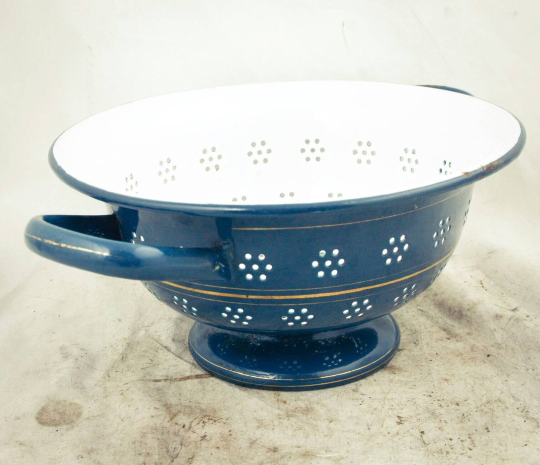 VINTAGE Dutch COLANDER Enamel Blue Petrolblue Enamelware Graniteware ...