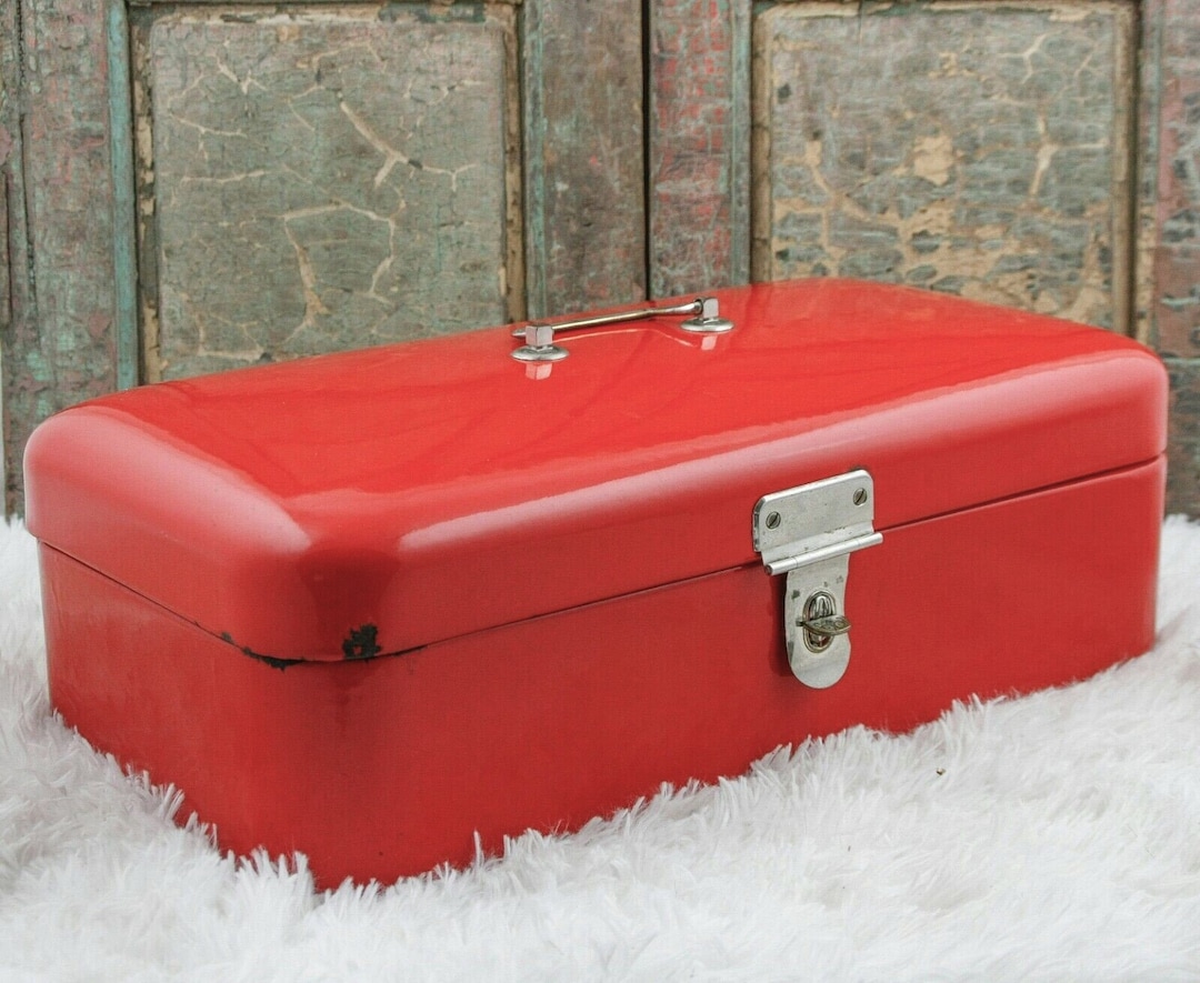 Vintage Enamel Bread Box Enamelware Bin Food Storage Container Enamel ...