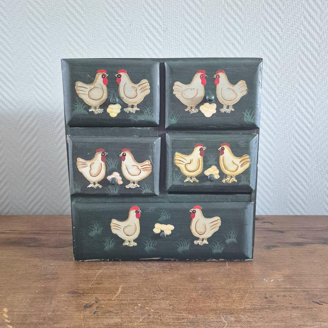 Vintage Chicken Drawer Cabinet Chest HANDPAINTED Art and Tooster Hen ...