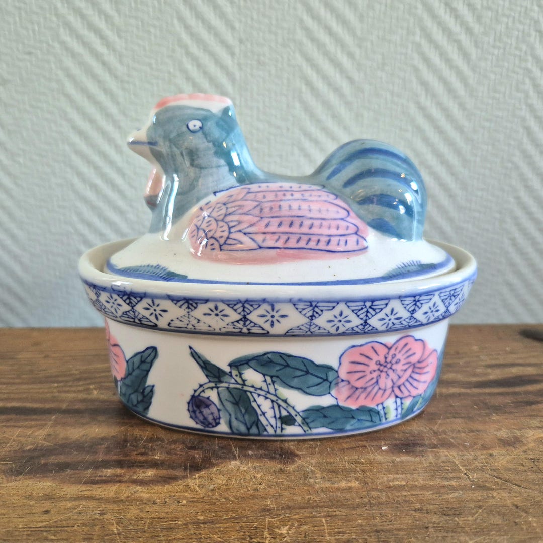 Vintage Hen Chicken Oval Ceramic Dish Trinket Box With Lid by Ben ...