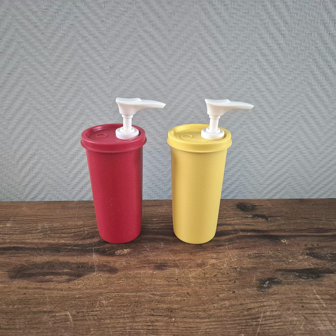 Vintage TUPPERWARE Ketchup Mustard Pump Dispensers Containers Storage ...