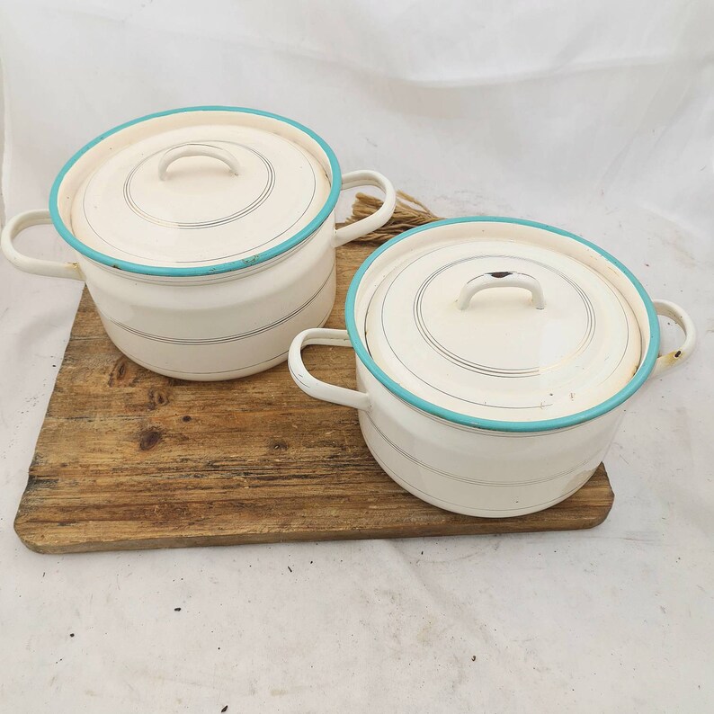 Vintage Dutch Enamelware Pan Set Camping Cookware Enamel - Etsy