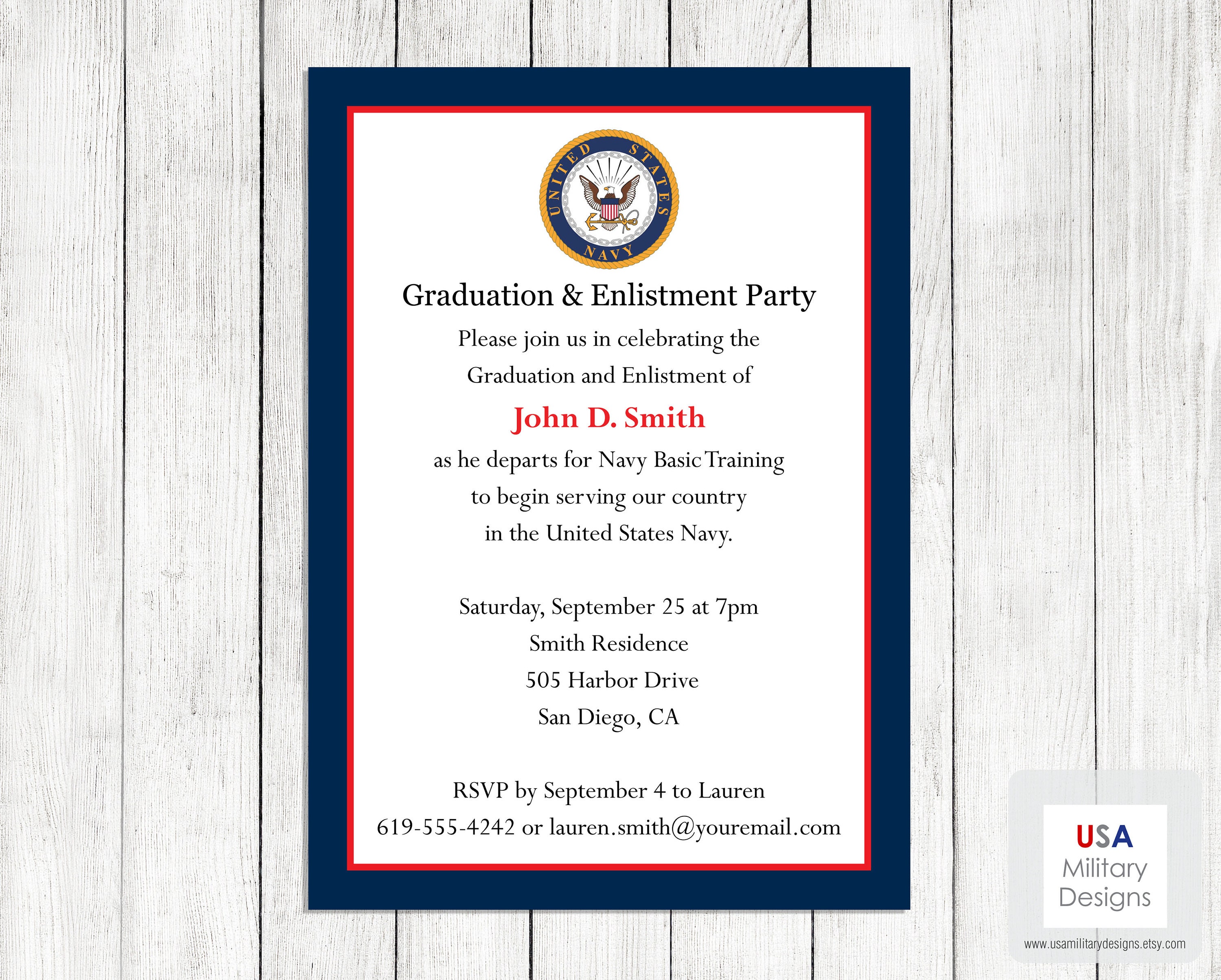 Navy Enlistment & Graduation Invitation, Printable US Navy Enlistment ...