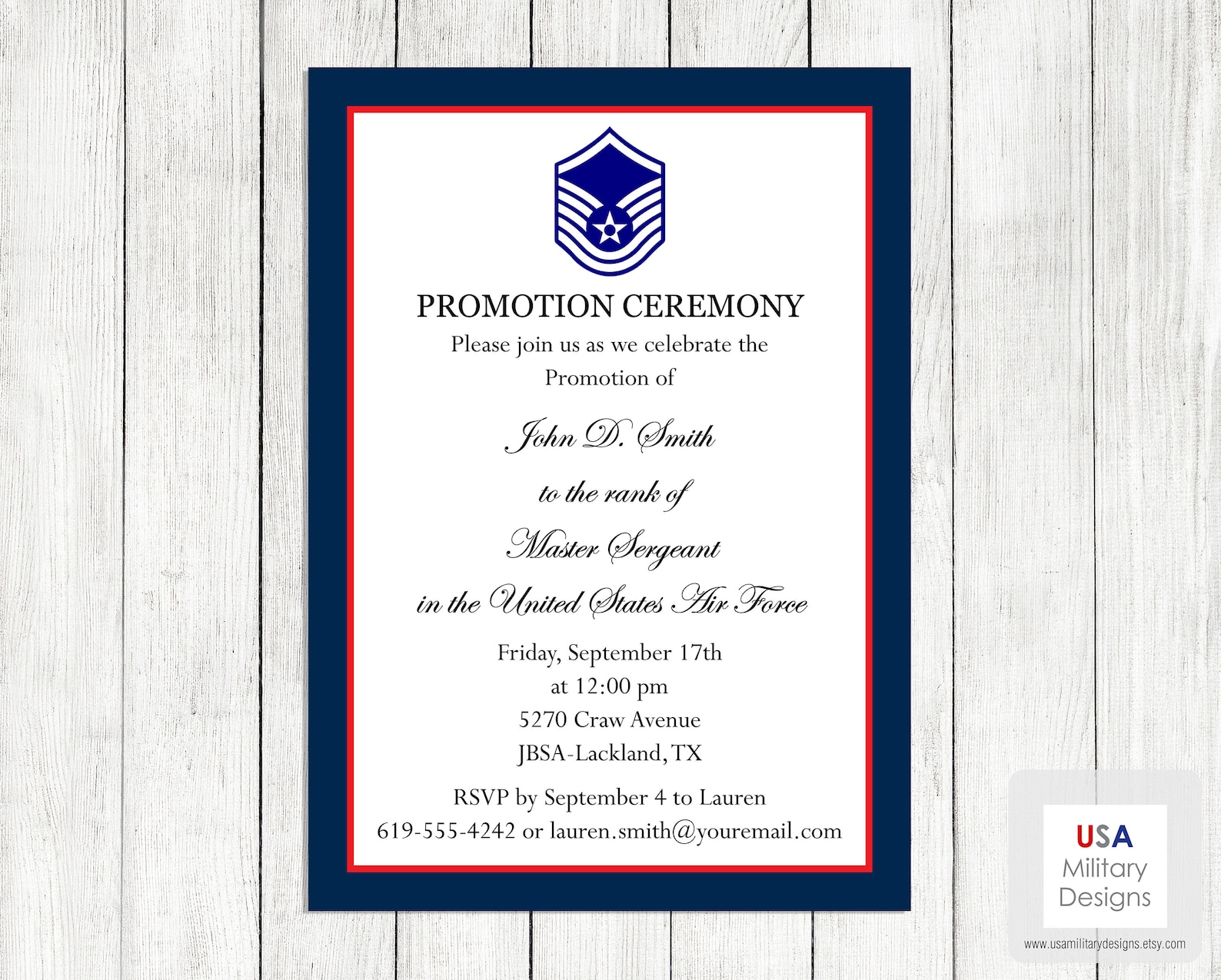 Air Force Promotion Ceremony Invitation, Printable Air Force Promotion ...