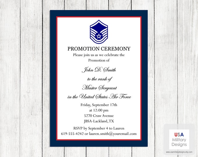 Air Force Promotion Ceremony Invitation, Printable Air Force Promotion ...