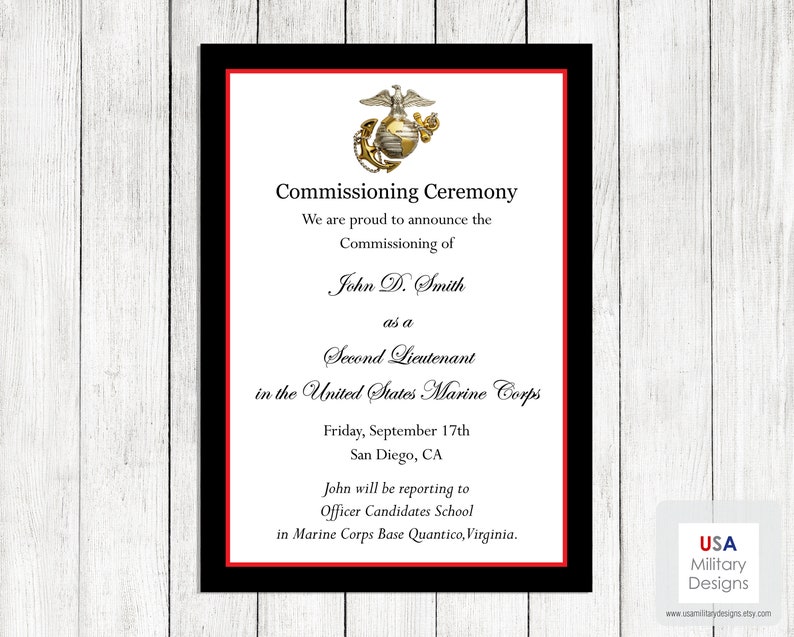 Marine Corps Commissioning Ceremony Announcement, Printable USMC ...