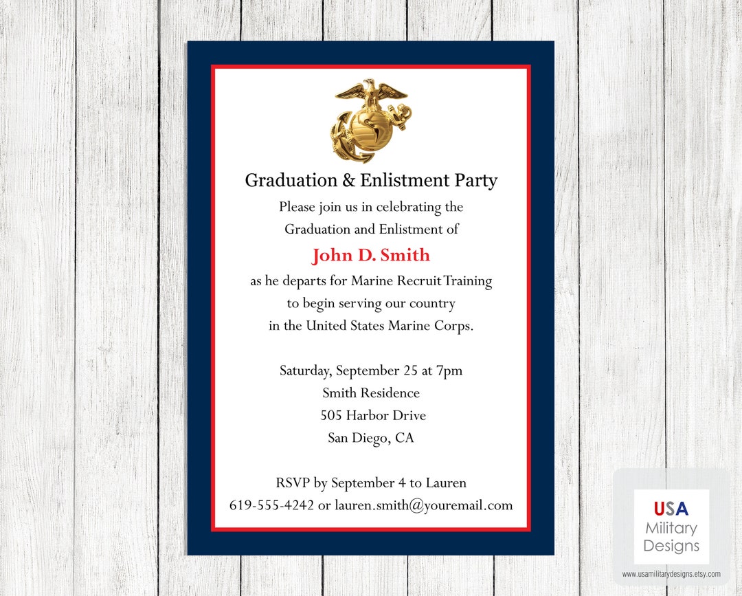 Marine Corps Enlistment & Graduation Invitation, Printable US Marine ...