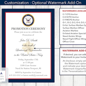 Navy Promotion Ceremony Invitation, Printable US Navy Promotion ...