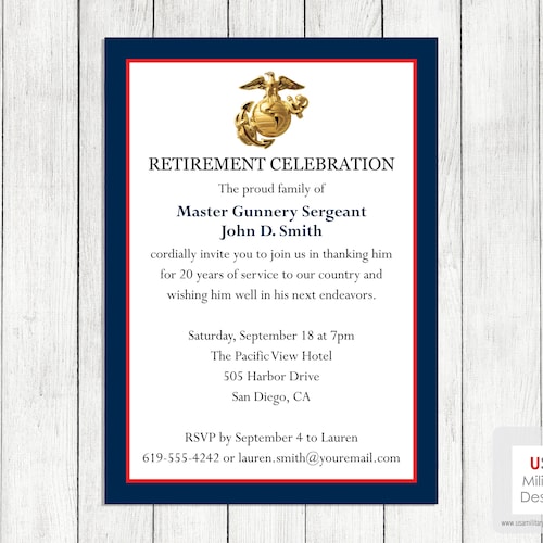 Marine Corps Retirement Party Invitation Printable Editable - Etsy