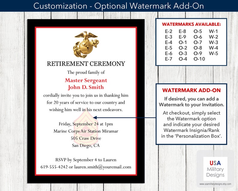 Marine Corps Retirement Ceremony Invitation, Printable Marine Corps ...