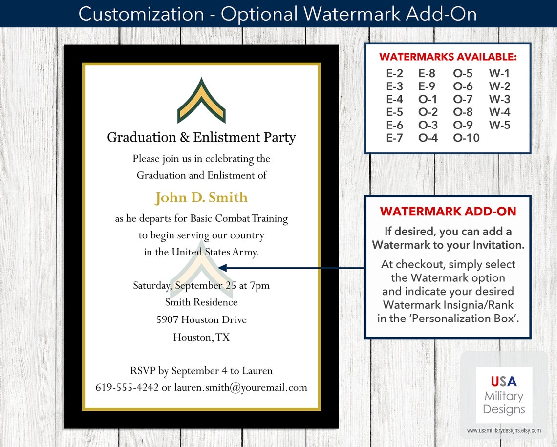 Army Enlistment & Graduation Invitation Printable Army - Etsy UK