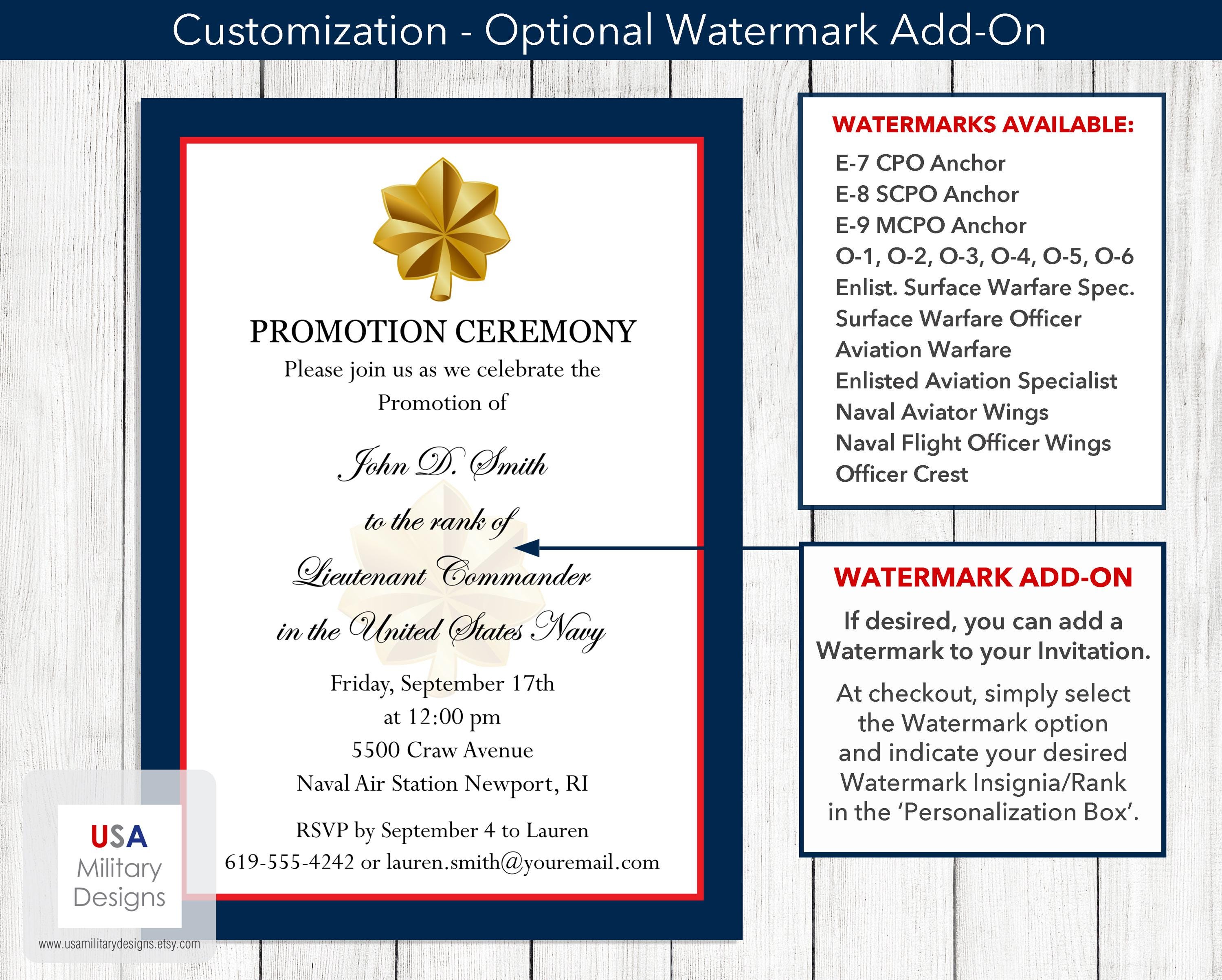 Navy Promotion Ceremony Invitation, Printable US Navy Promotion ...