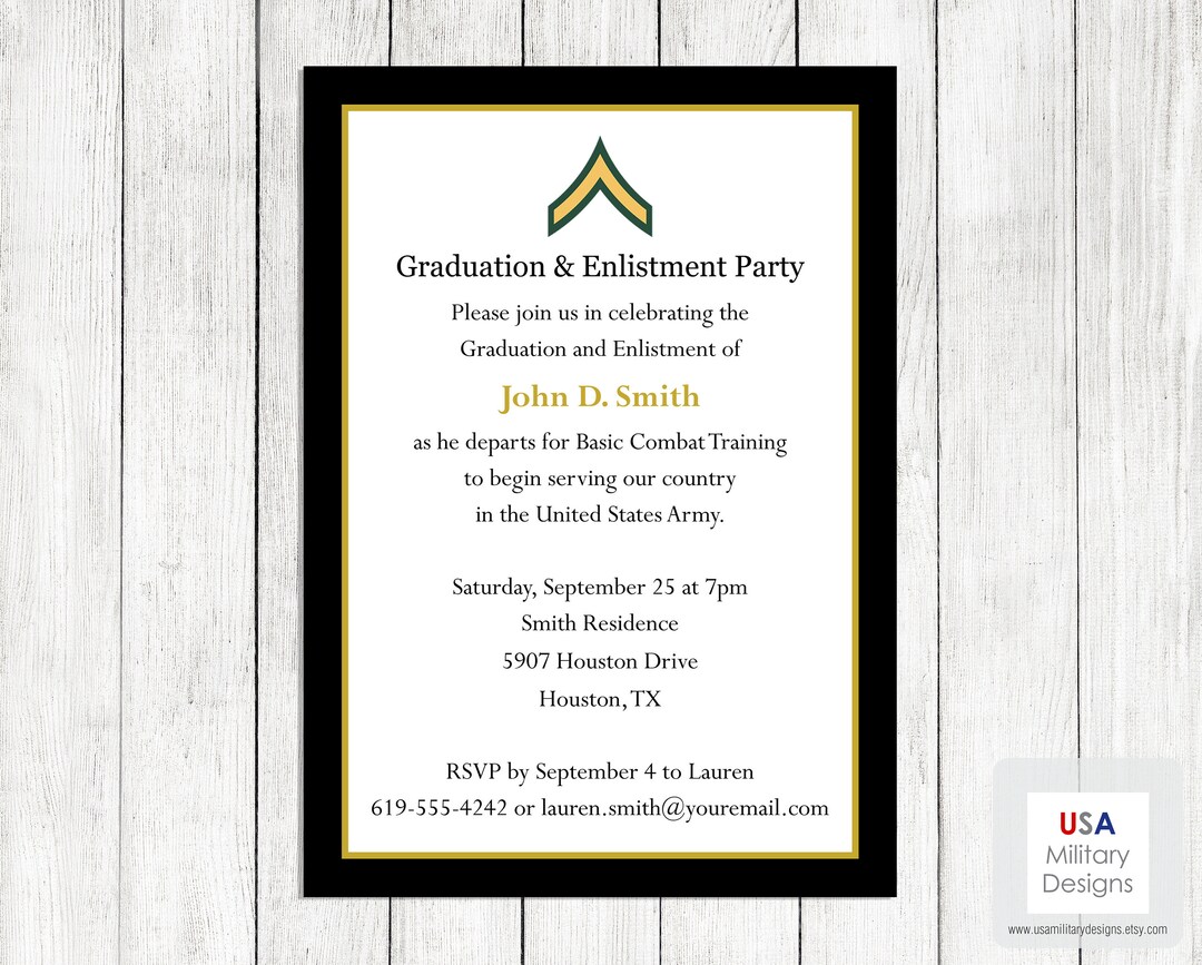 Army Enlistment & Graduation Invitation, Printable Army Enlistment ...