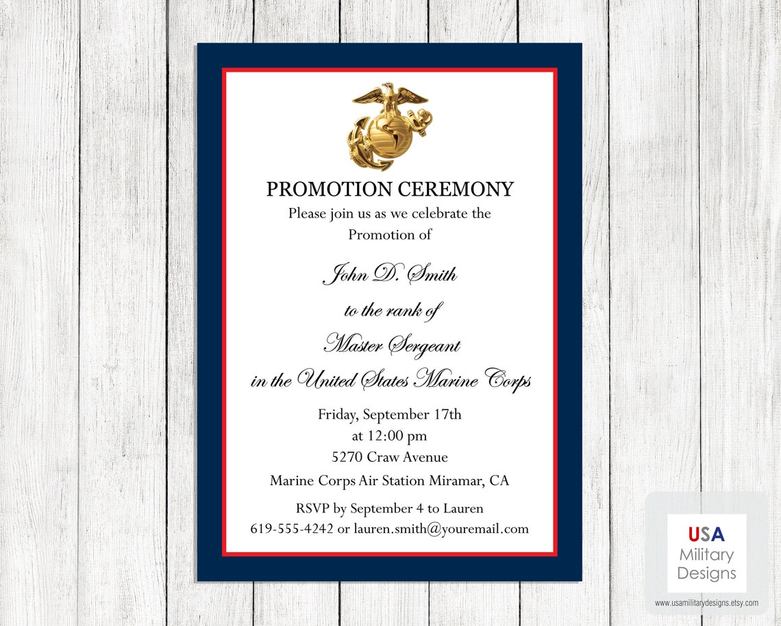 Marine Corps Promotion Ceremony Invitation, Printable Marine Corps ...