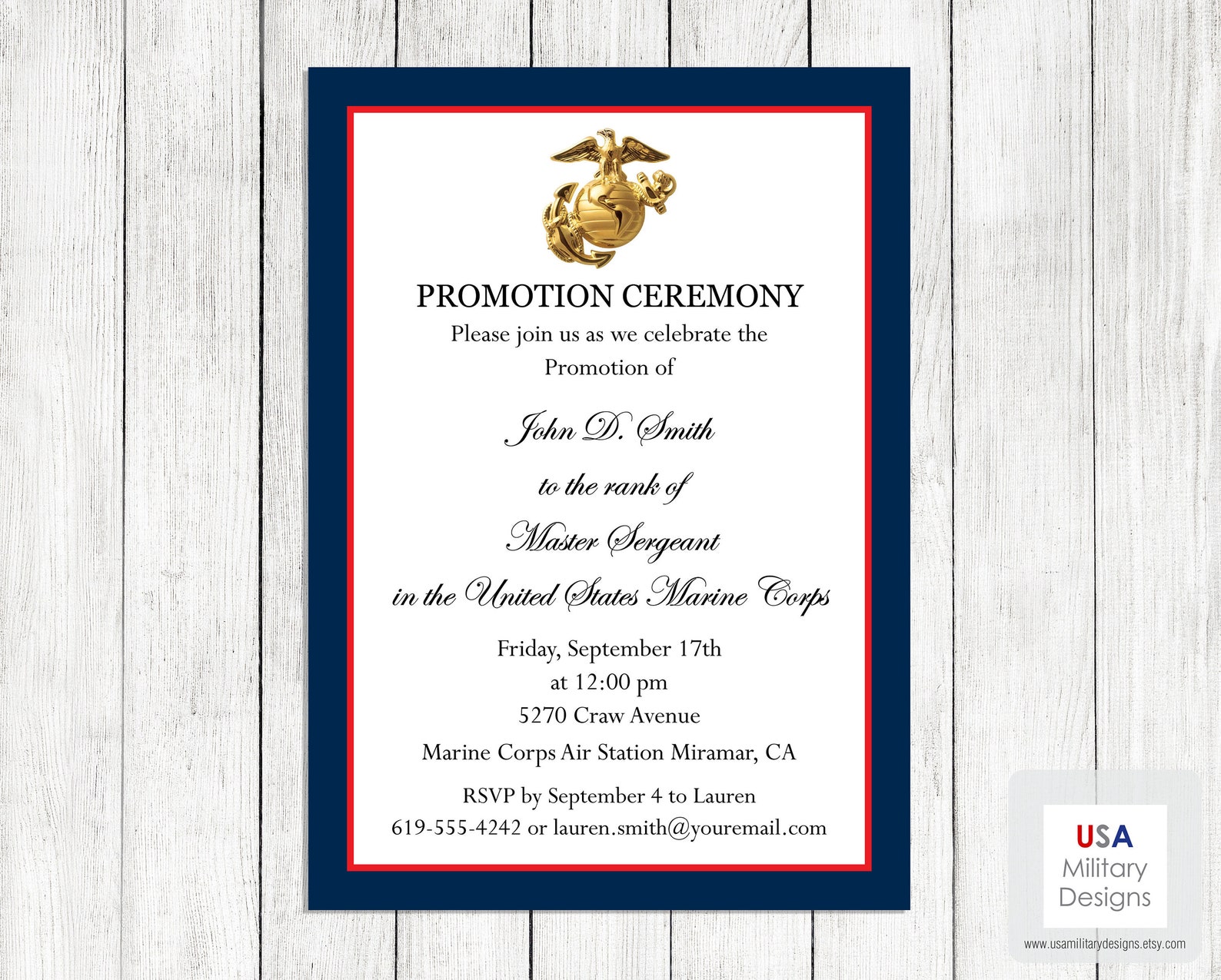 Marine Corps Promotion Ceremony Invitation, Printable Marine Corps ...