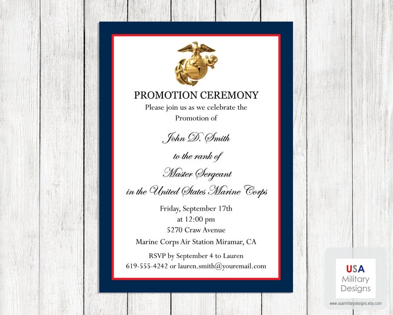 Marine Corps Promotion Ceremony Invitation, Printable Marine Corps ...