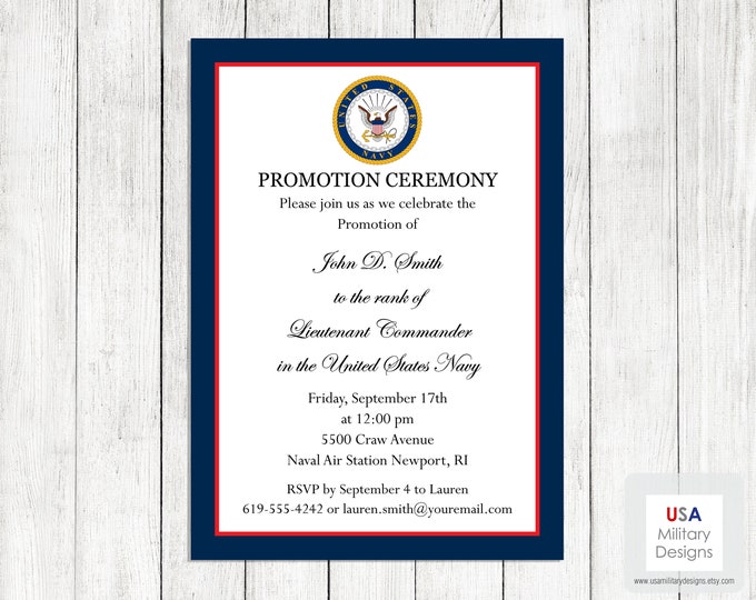 Navy Promotion Ceremony Invitation, Printable US Navy Promotion ...