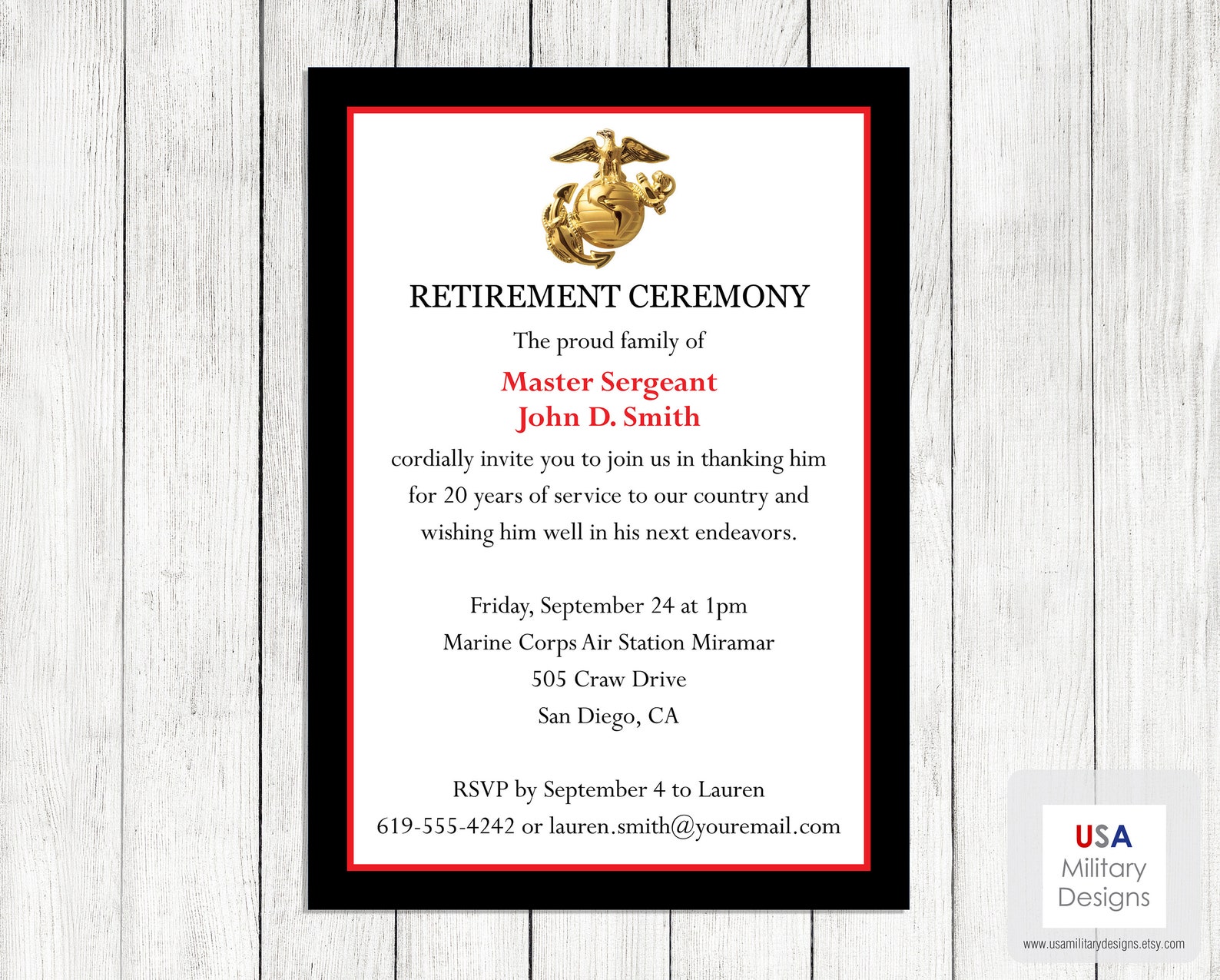 Marine Corps Retirement Ceremony Invitation, Printable Marine Corps ...