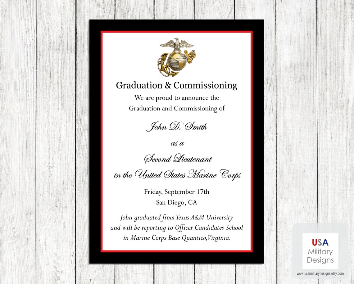 Marine Corps Commissioning & Graduation Announcement, Printable USMC ...