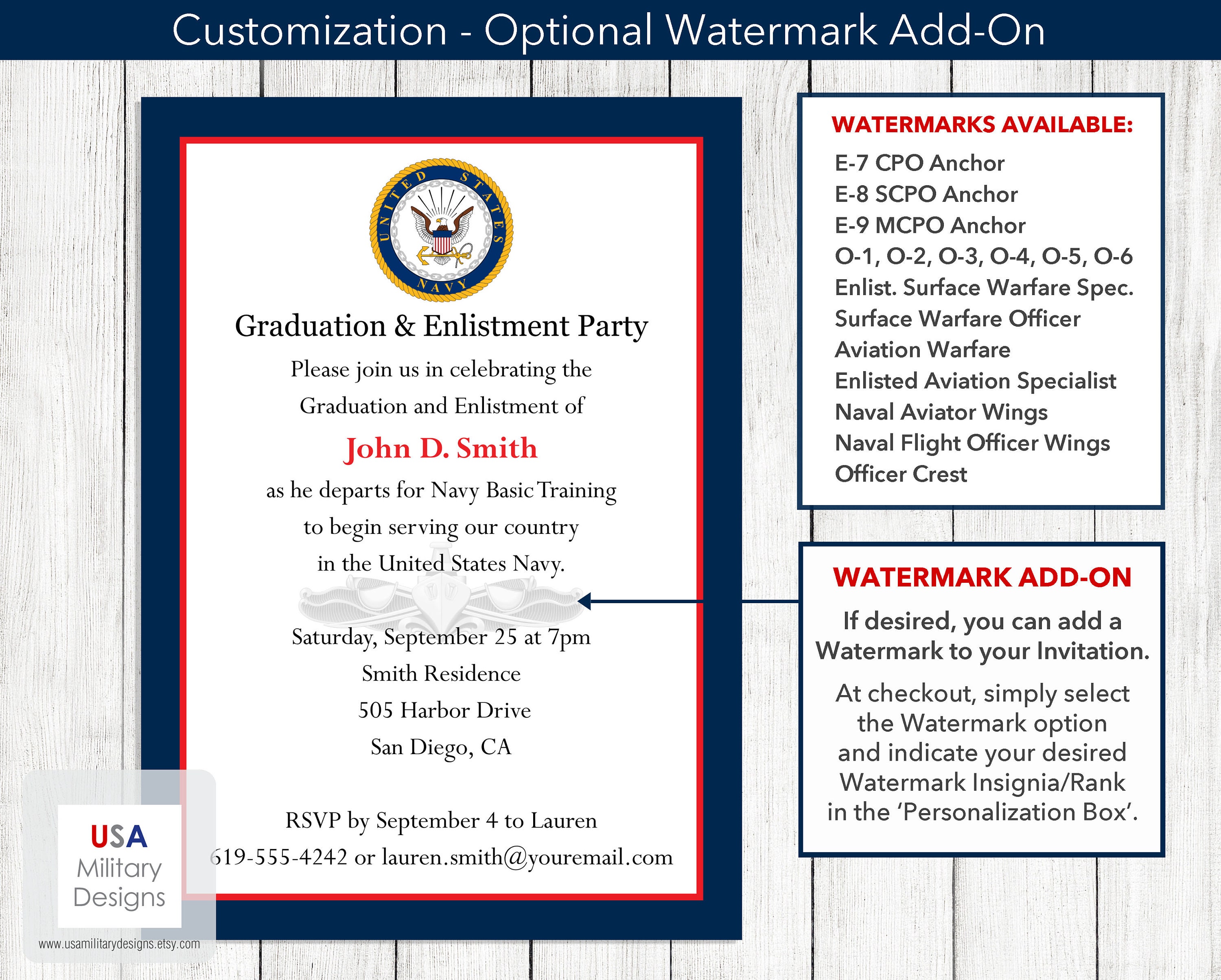 Navy Enlistment & Graduation Invitation, Printable US Navy Enlistment ...