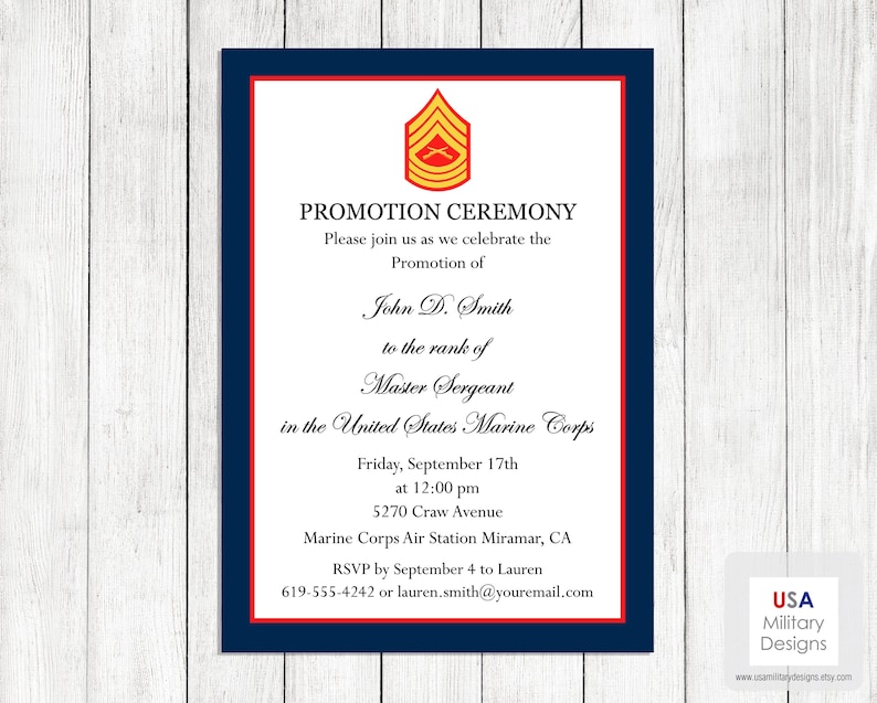Marine Corps Promotion Ceremony Invitation, Printable Marine Corps ...