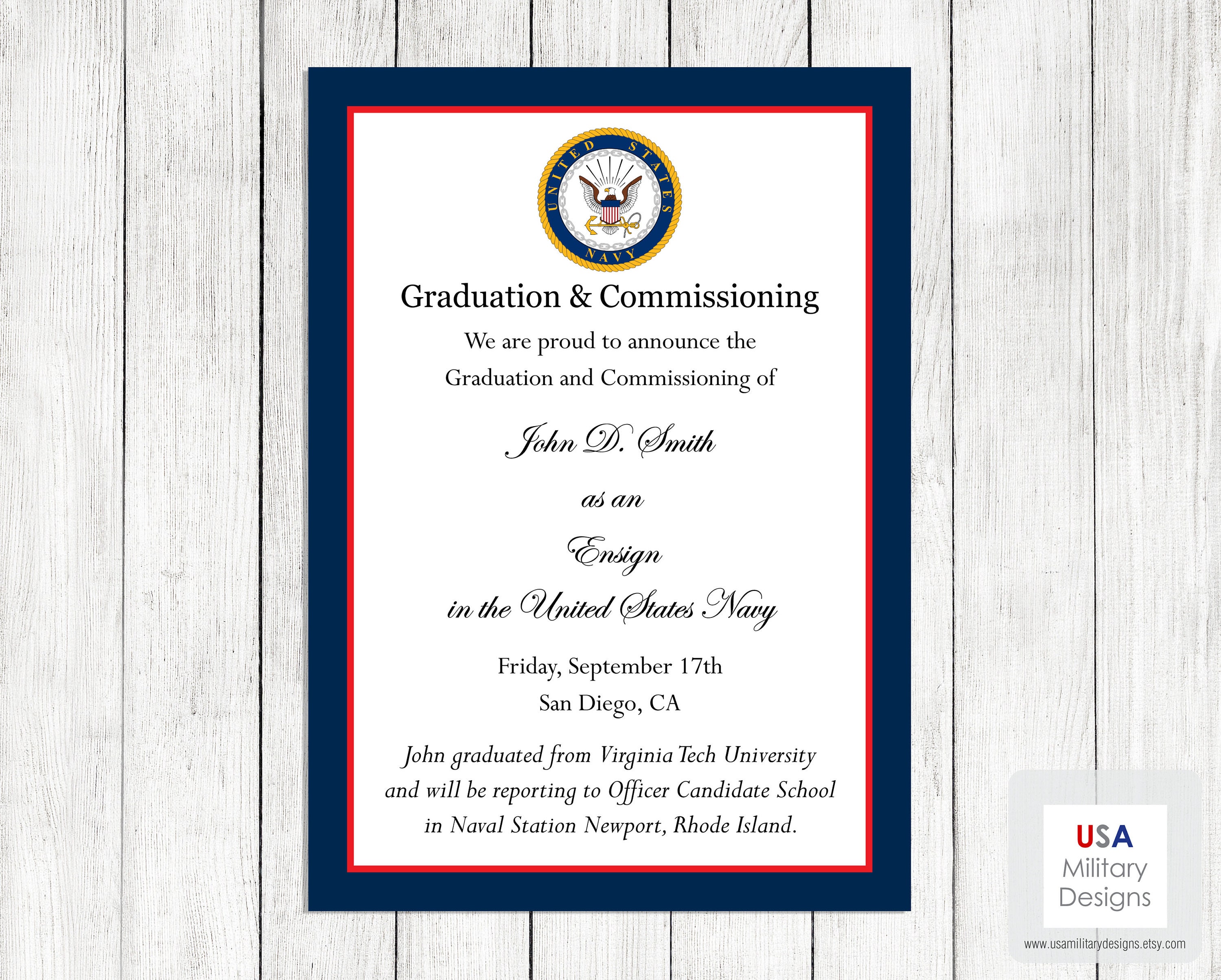 Navy Commissioning & Graduation Announcement, Printable US Navy ...