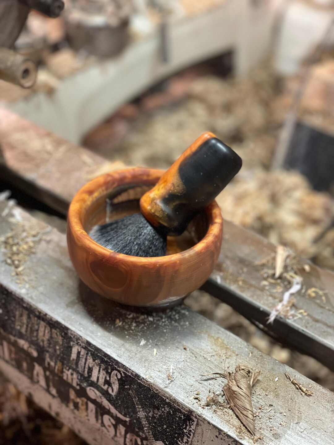 Wood Resin Shave Bowl and Brush Set: Coffee Tree, Gold, Chocolate ...