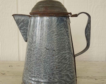 Rustic Farmhouse Kitchen Gray Graniteware Coffee Pot/old Rustic ...