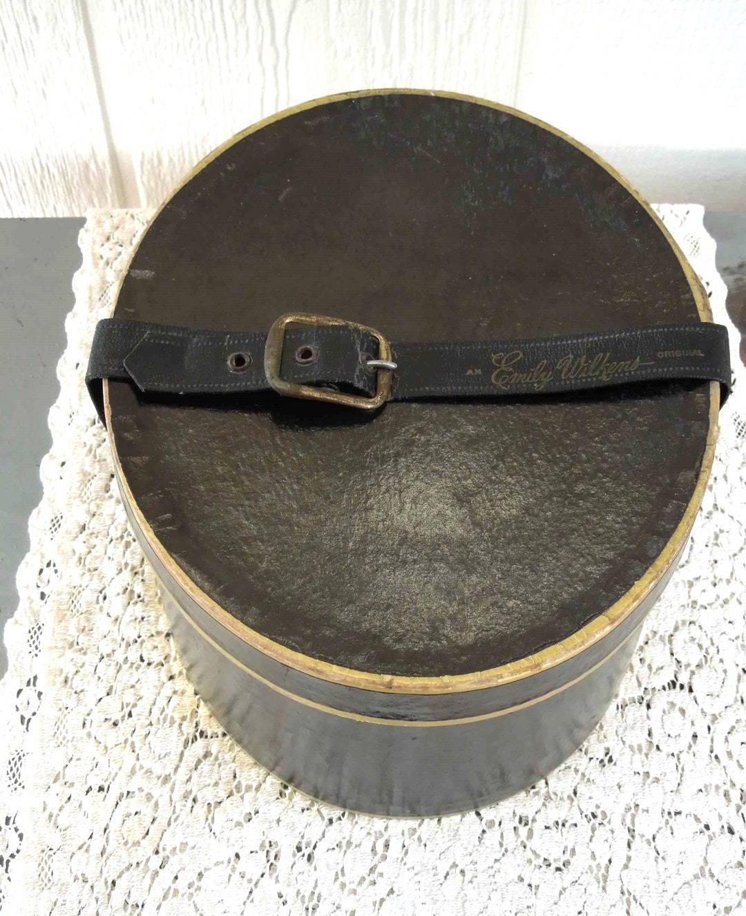 Oval Emily Wilkens Design Hat Box. Leather Strap. Hatters Oakhide Boxes ...