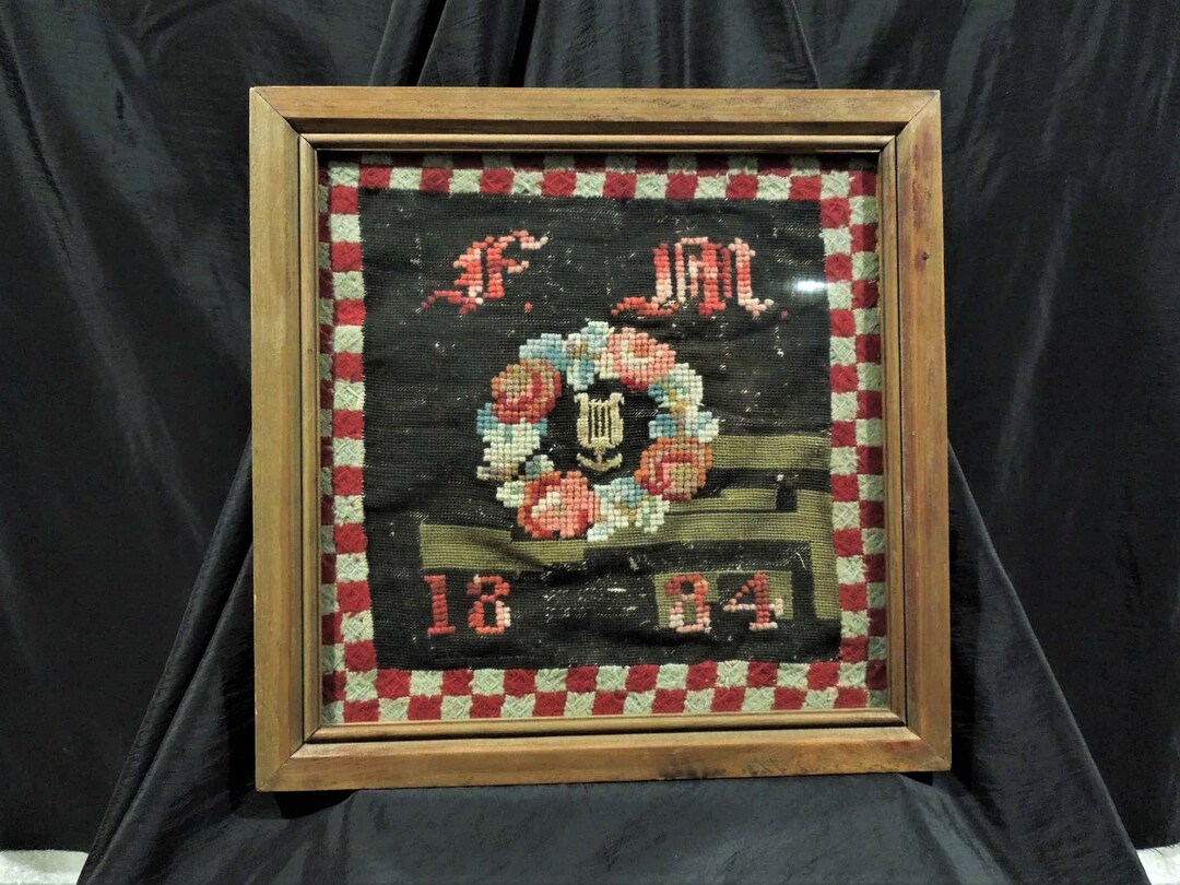 Antique Crewelwork Embroidery. Wood Frame. Dated 1884. - Etsy