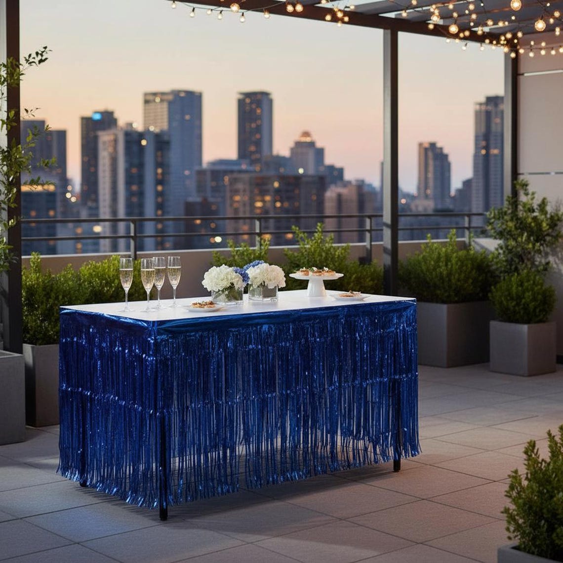 Metallic Foil FRINGE Table SKIRT 30" X 14' Party Decoration Choose ...