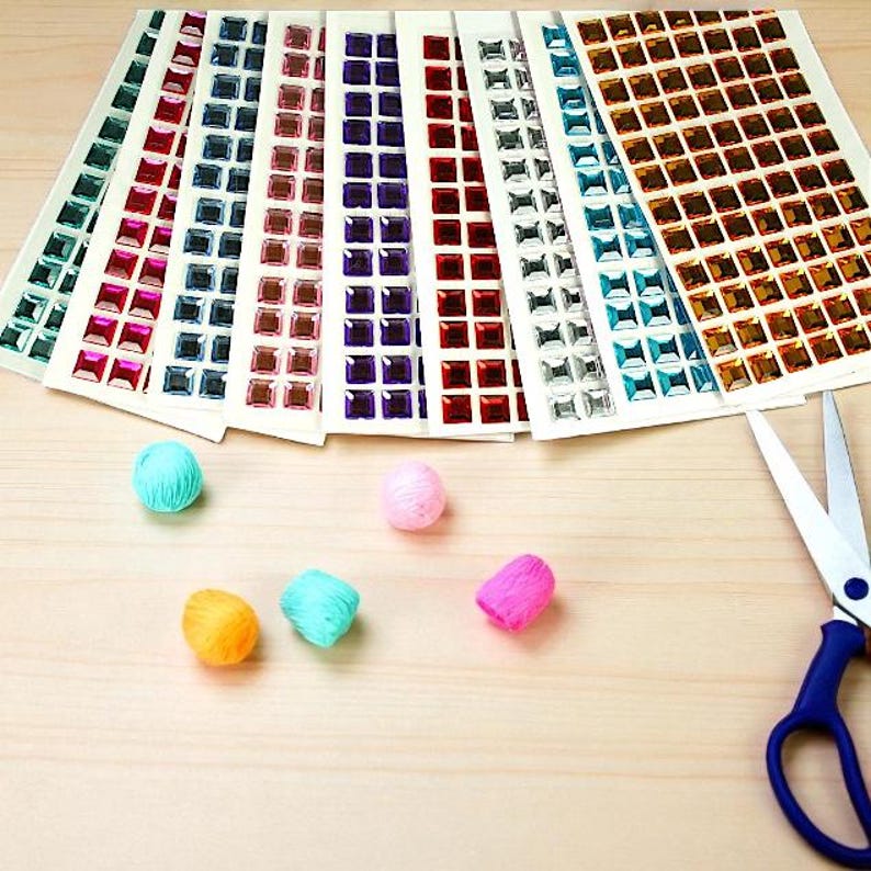 10MM SQUARE Gemstone 84 Pcs Self Adhesive Acrylic Rhinestones Stickers ...