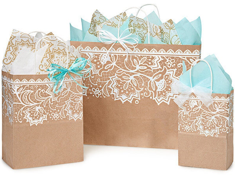 LACE BORDER Print Design Kraft Shopping Gift Paper Bag Only Choose Size ...