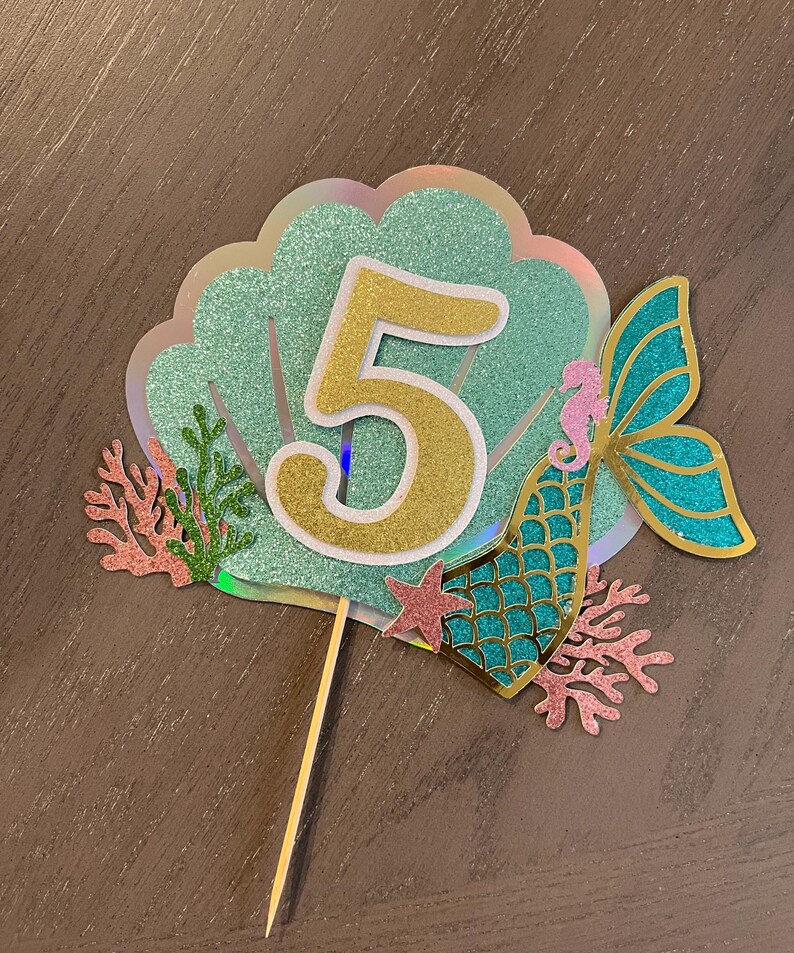 Mermaid Glitter Cake Topper, Seashell With Mermaid Tail, Birthday Party ...