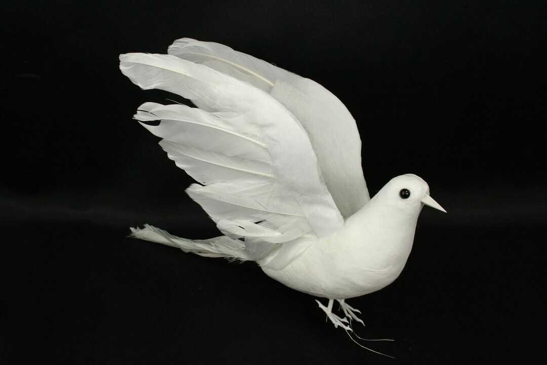 Artificial Doves (11 Inch Wingspan) White Flocked Body and Natural ...