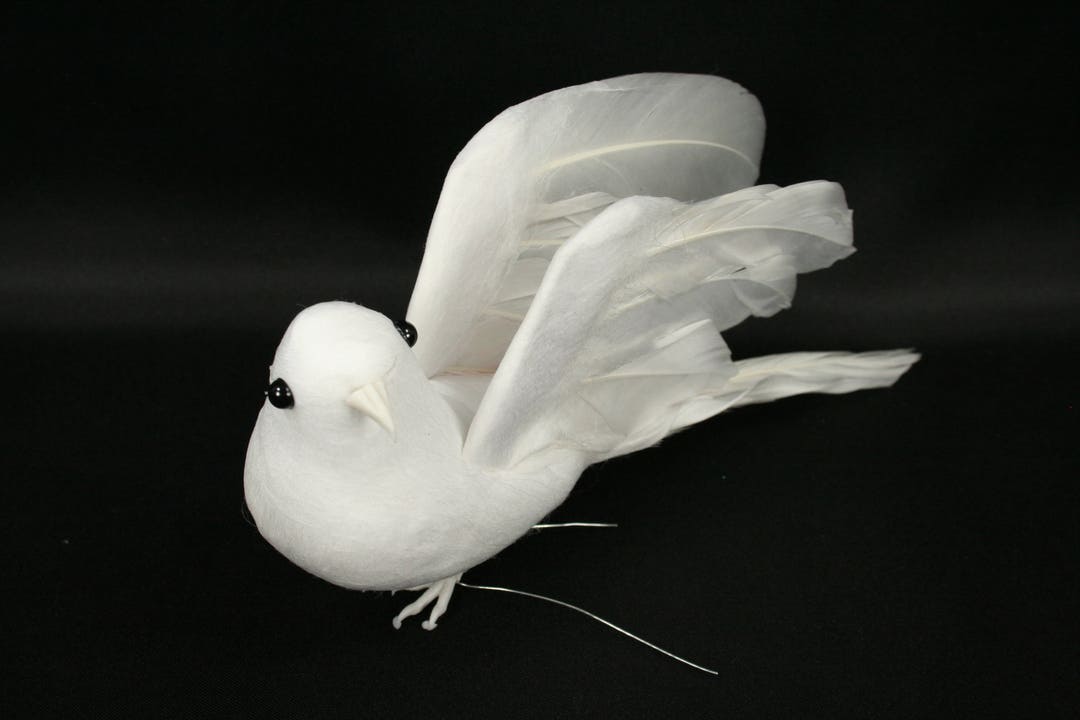 Artificial Doves (7 Inch Wingspan) White Flocked Body and Natural ...